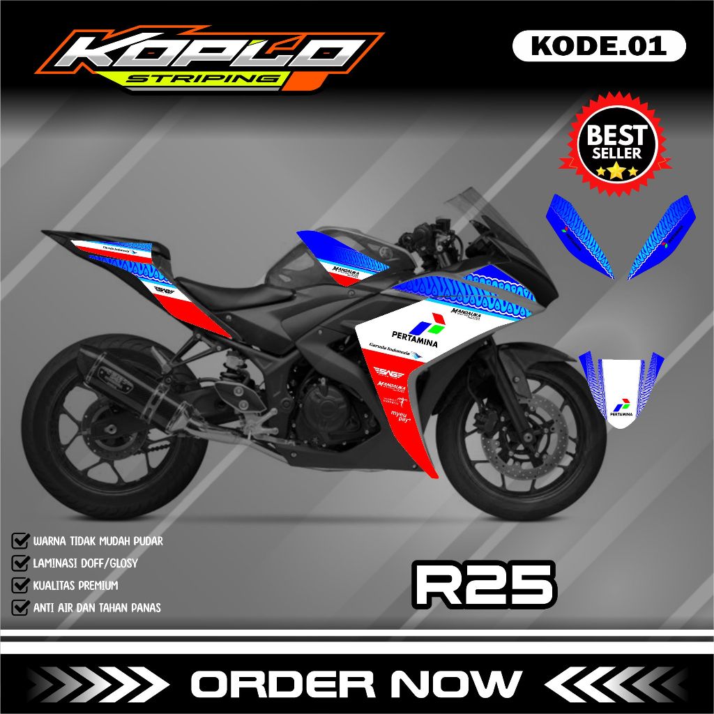 Jual ( COD ) STIKER STRIPING YAMAHA R25 - STICKER STRIPING VARIASI MOTOR R25 MOTIF MANDALIKA KPL ...