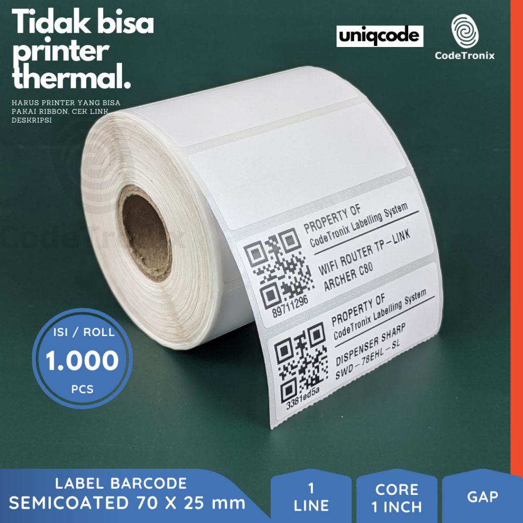 Jual Label Sticker Kertas Semicoated 70x25 Stiker Barcode Roll 1 Line 1000 pcs | Shopee Indonesia