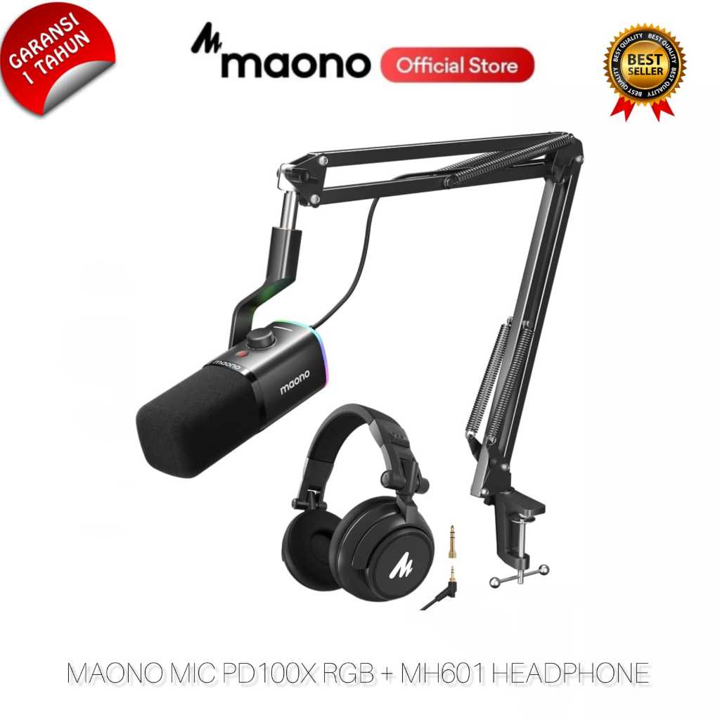 Jual MAONO PD100X RGB Paket Dynamic Microphone Stand Arm with MH601 Headphone for Live Streaming ...