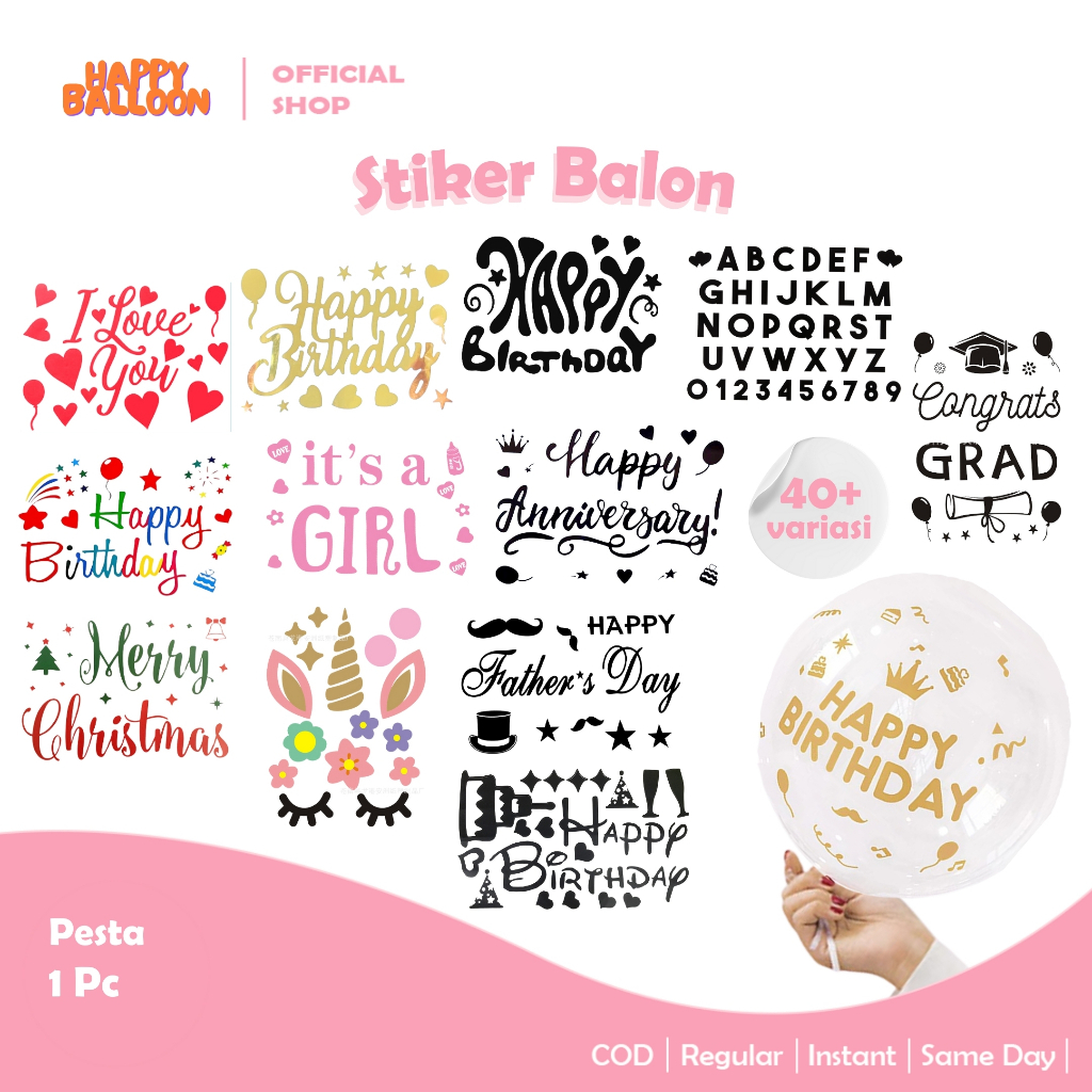 Jual HappyBalloon Stiker Ulang tahun / Graduation / Hari Ibu / Hari ...