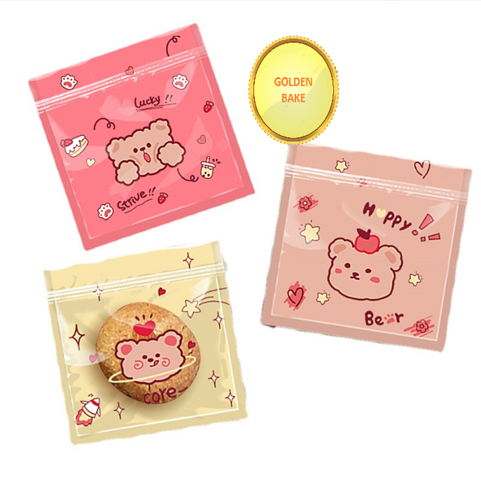 Jual GBake 50pcs plastik cookies ziplock motif BEAR MERAH 13,5cm x 13 ...