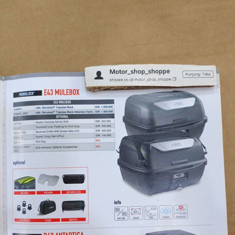 Jual Box Motor GIVI E43NTL box givi e43 mulebox , box sepeda motor ...