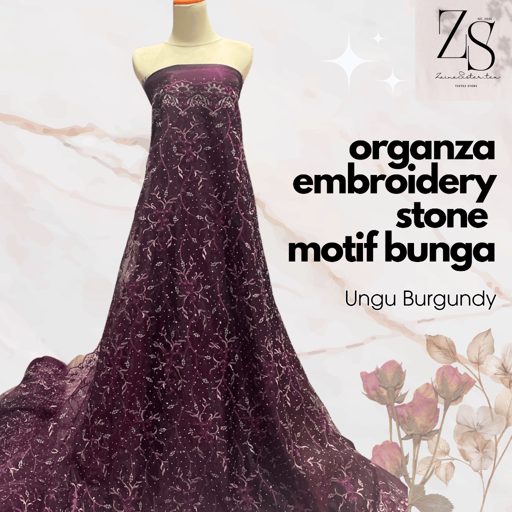 Jual 1/2 Meter Bahan Organza Bordir Premium Motif Two Tone | Bahan ...