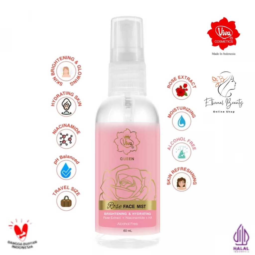 Jual VIVA QUEEN ROSE FACE MIST with Niacinamide, Collagen, Moisturizing ...