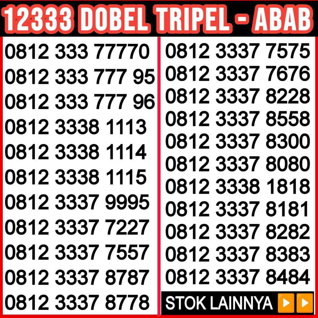 Jual NOMOR CANTIK SIMPATI DOBEL TRIPEL ABAB-AABB - TELKOMSEL NAIK URUT - TELKOMSEL PRABAYAR 4G ...