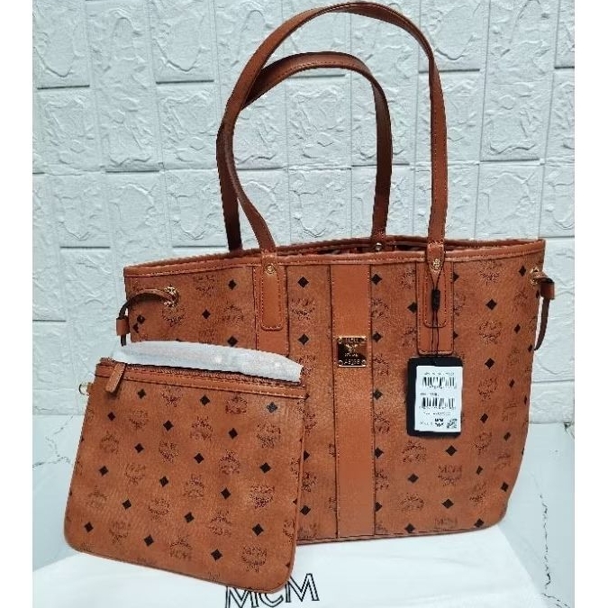 Jual MCM Totebag Reversible High Quality Cognac Kulit Asli | Shopee ...