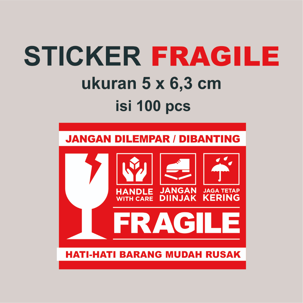 Jual STICKER FRAGILE 50 x 63 mm (RED) isi 100 pcs | Shopee Indonesia