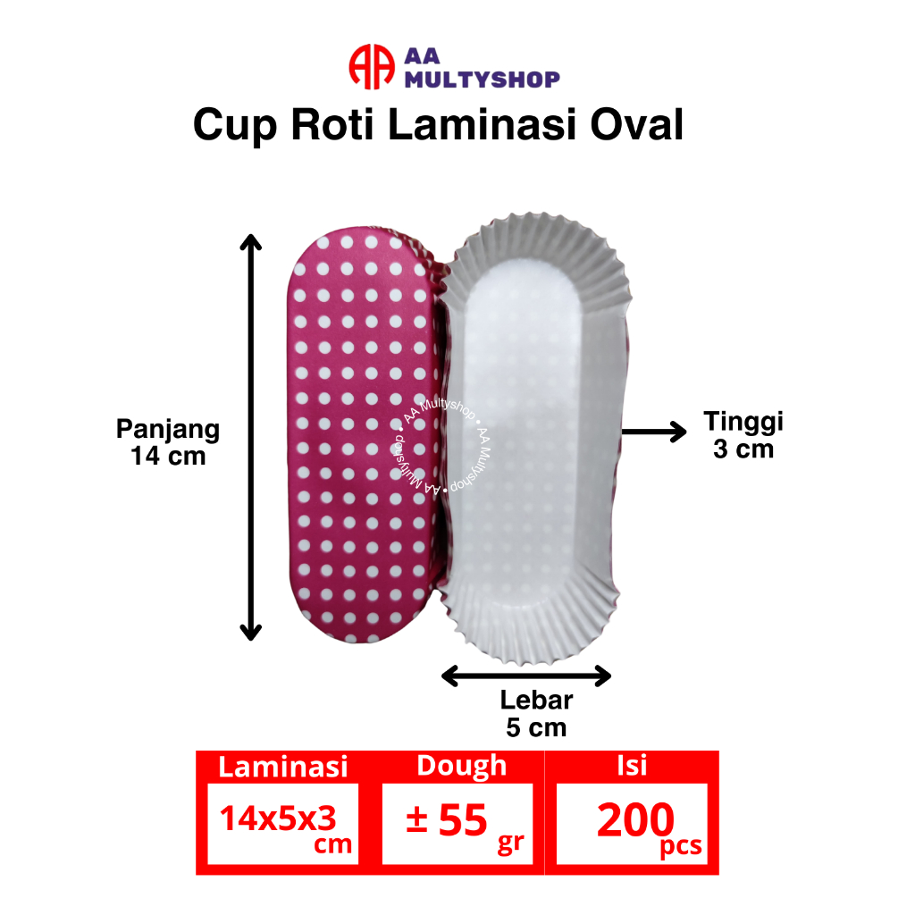 Jual Cup Roti Laminasi Oval Isi 200 pcs | PINK & WHITE DOT | Shopee ...