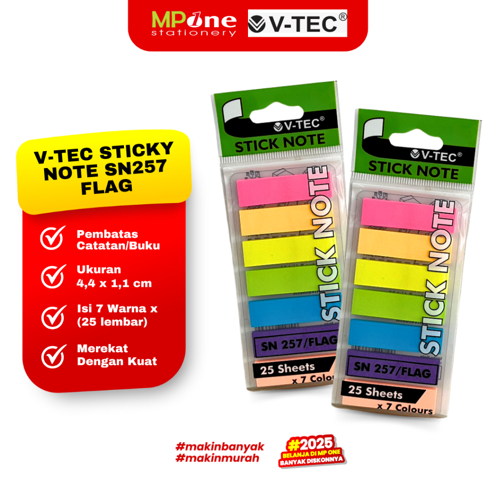 Jual V-TEC Sticky Notes SN257 Flag / Pembatas Warna Warni Buku Catatan ...