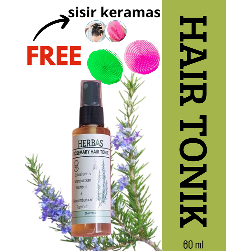 Jual FREE SISIR KERAMAS RAMBUT HERBAS Rosemary Hair Tonic Hair tonik ...