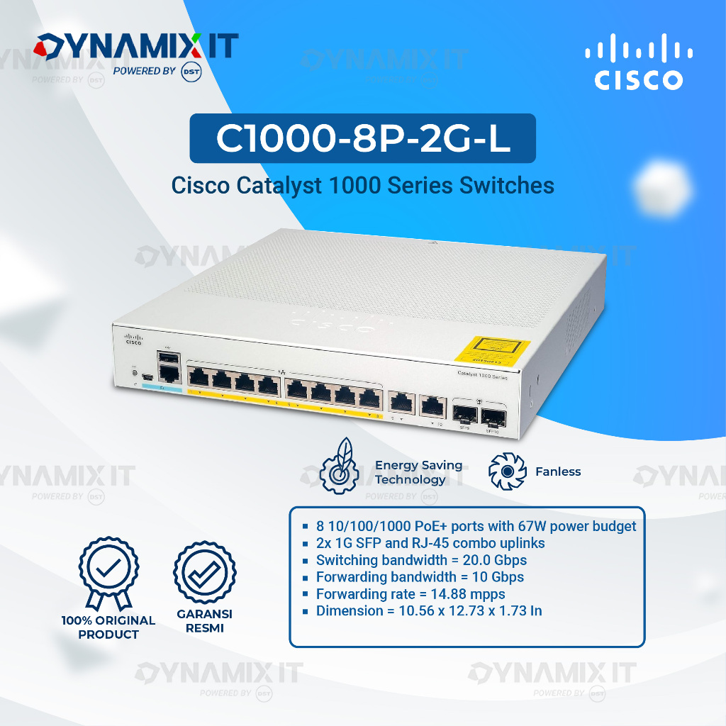 Jual CISCO Catalyst 1000 Series Switch C1000-8P-2G-L 8 Port Gigabit ...