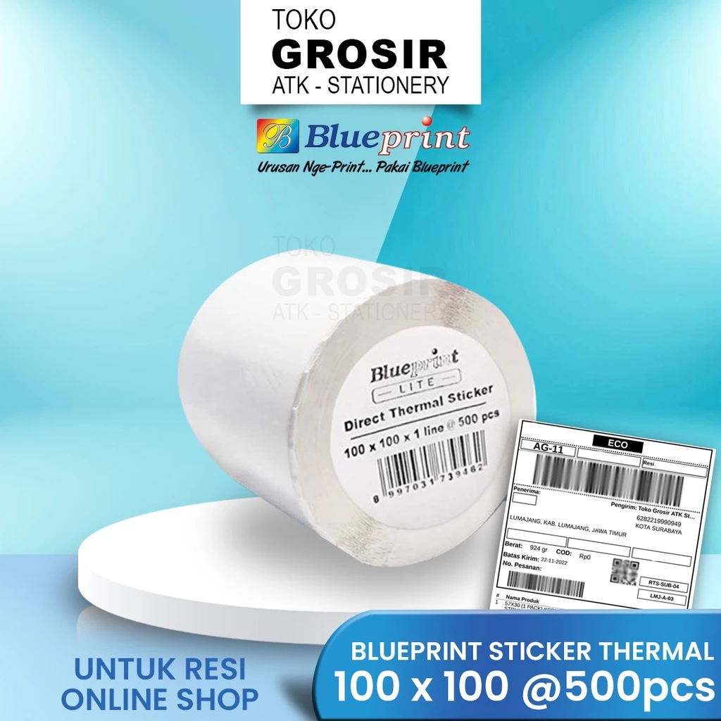 Jual (LIVE) 100x100 Resi Label Pengiriman Kertas Thermal Sticker Barcode BLUEPRINT Lite 500 ...