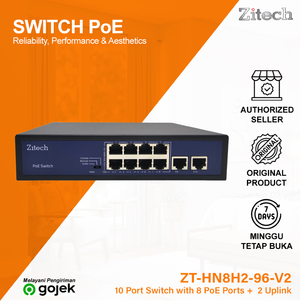 Jual Zitech Switch PoE 10 Port ZT-HN8H2-96-V2 dengan 8 Port PoE & 2 ...