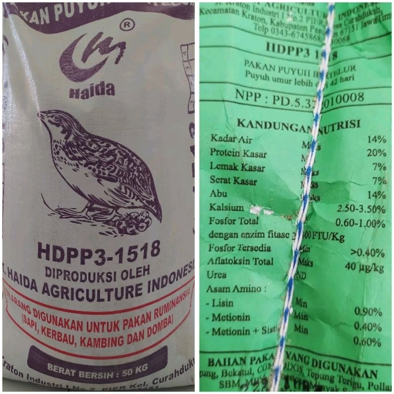 Jual Haida Pur pakan burung puyuh petelur 1518 haida 1 kg | Shopee ...