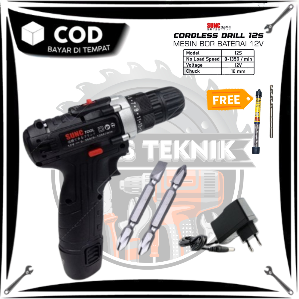 Jual mesin bor cas 1 baterai 12 volt Bor Tangan Portable Tanpa Kabel ...