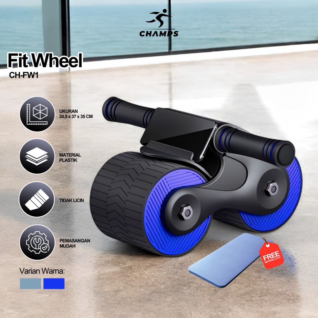 Jual CHAMPS Ab Fit Wheel Roller Automatic Rebound Abdominal Core Abs ...
