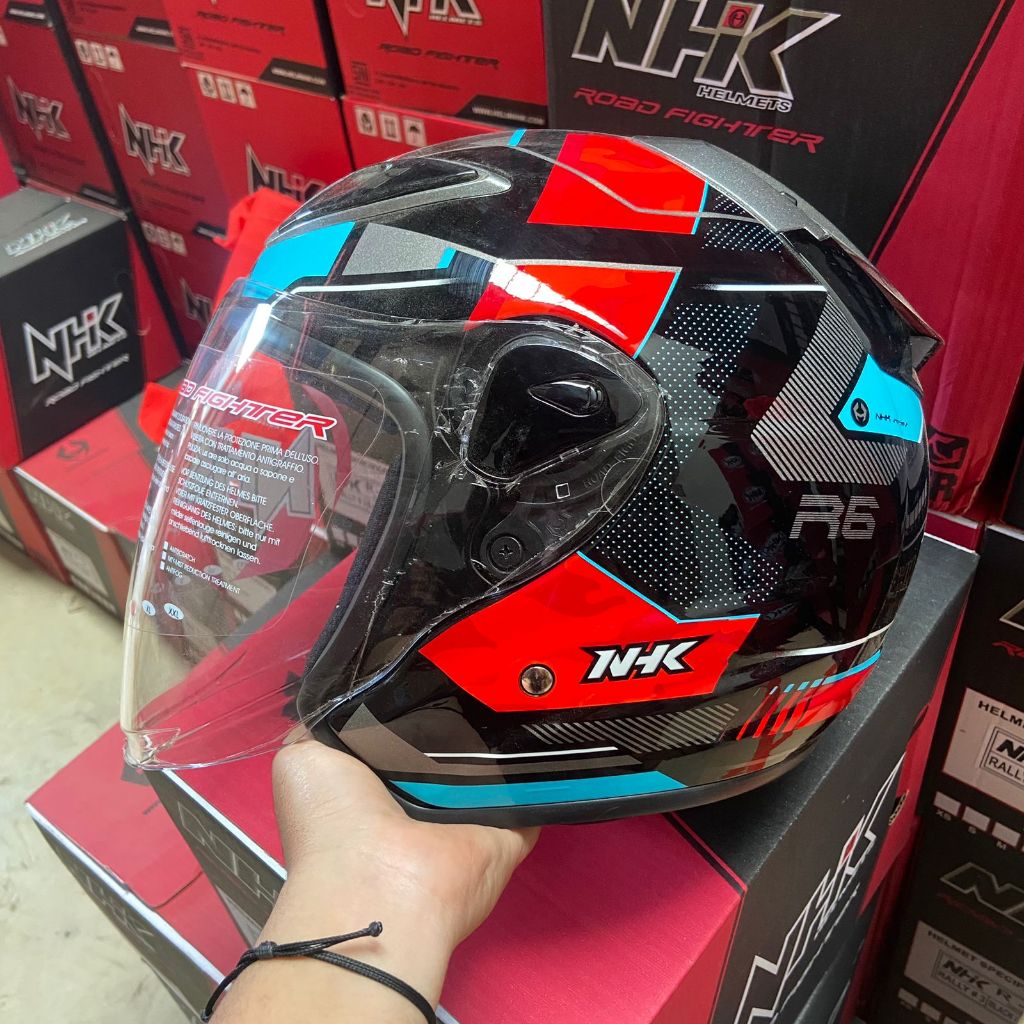 Jual HELM NHK HALF FACE HELM NHK R6 ANEKA MOTIF ELLIES BLACK RED ...