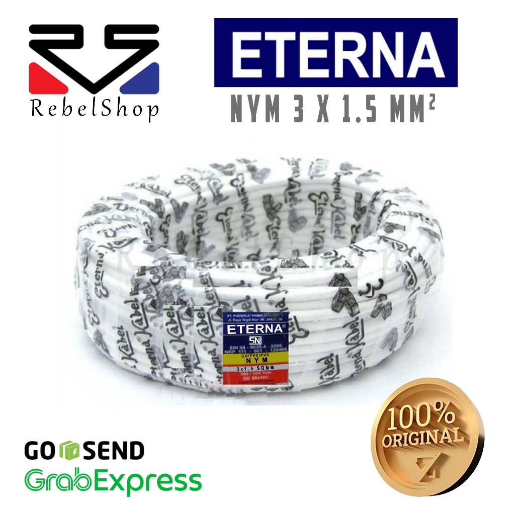 Jual Eterna Cable NYM Roll 3x1.5 mm2 Kabel Listirk Tembaga Kawat - 50M ...