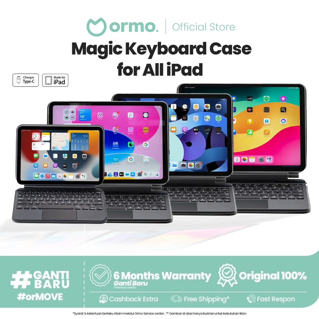 Jual Ormo Magic Keyboard for iPad iPad Mini 6 / 7 l iPad 10 l iPad Air ...