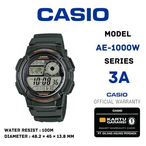 Jual Casio Jam Tangan Digital AE-1000W Model 3A Hijau Tua Original | Shopee Indonesia