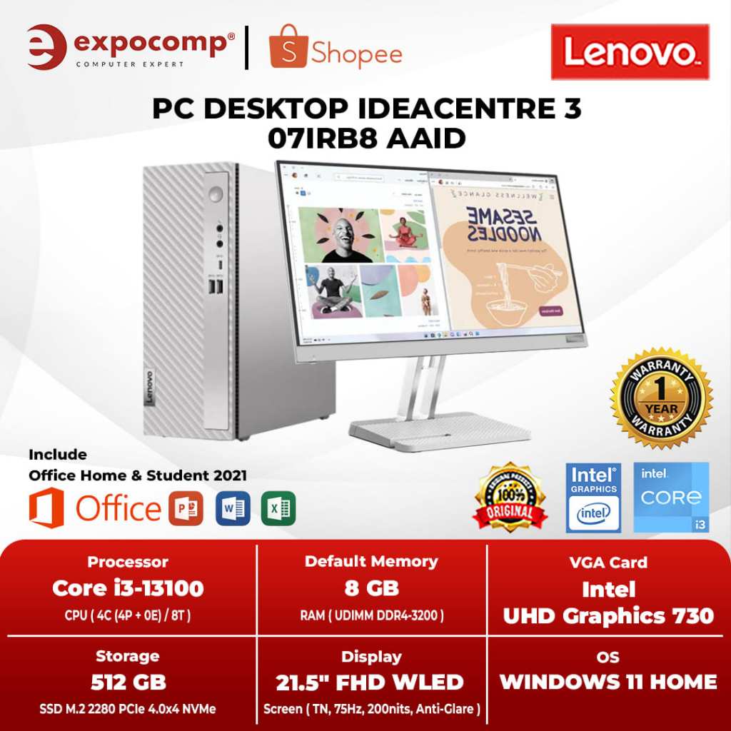 Jual LENOVO PC DESKTOP IC IDEACENTRE 3 07IRB8 AAID INTEL CORE i3-13100 ...