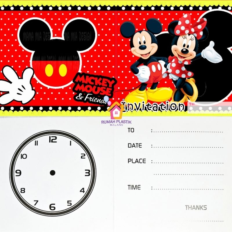 Jual Undangan lipat mickey minnie mouse happy birthday hbd ulang tahun ...
