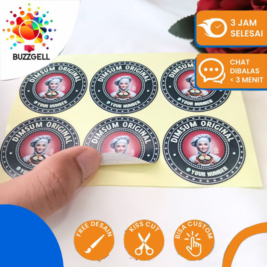 Jual 2-4 Buzzgell Sticker Bulat Edisi Tema Dimsum Free Desain Stiker ...