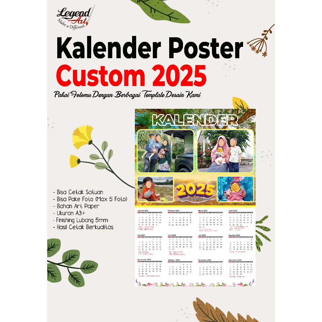 Jual Kalender Poster A3+ Foto Custom Finishing Seng Klep dan tanpa Seng ...
