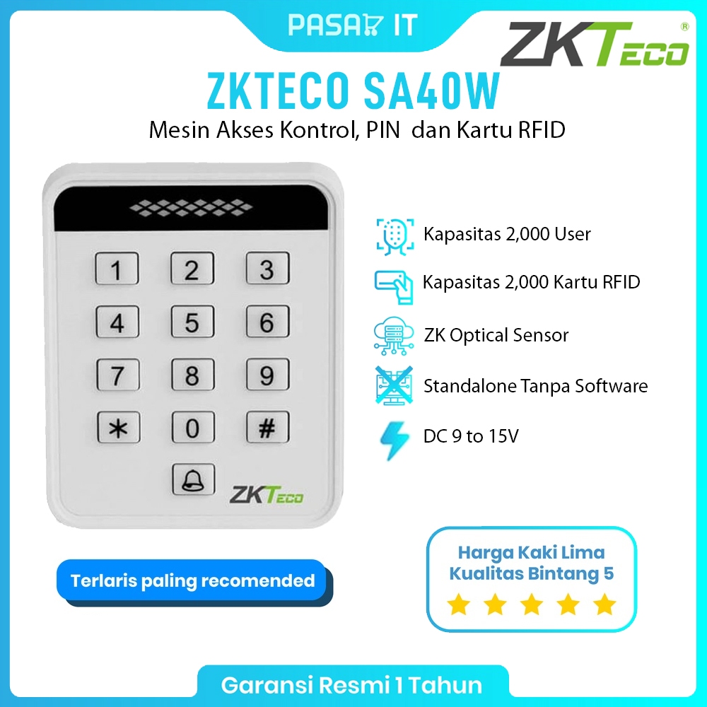 Jual Mesin Akses Kontrol RFID ZKTeco SA40W | Access Door PIN ZKTeco SA40 Bergaransi | Shopee ...