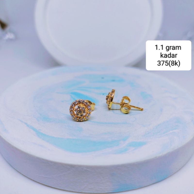 Jual anting emas model tusuk bulat permata emas kadar 375(8k) | Shopee ...