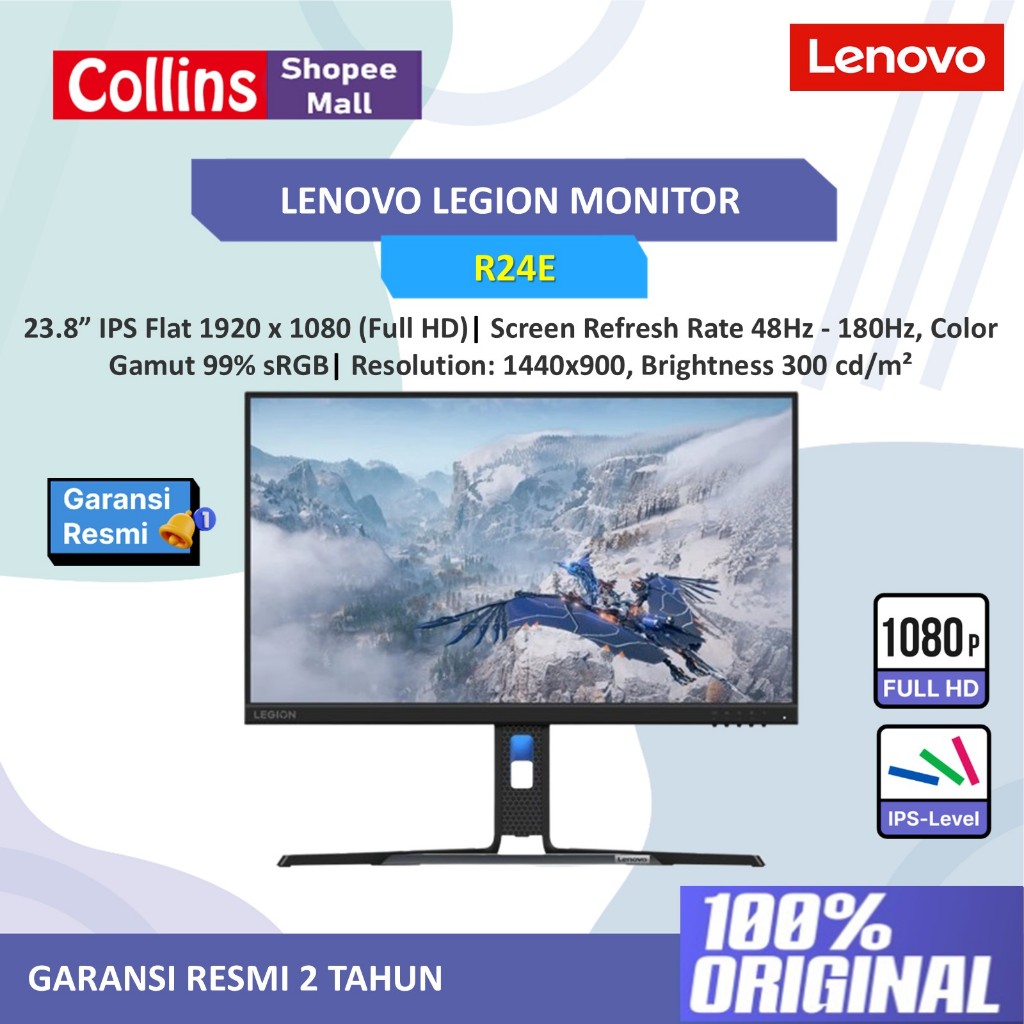 Jual Lenovo Legion R24e Gaming Monitor FHD IPS 24 Inch 99% sRGB HDMI ...