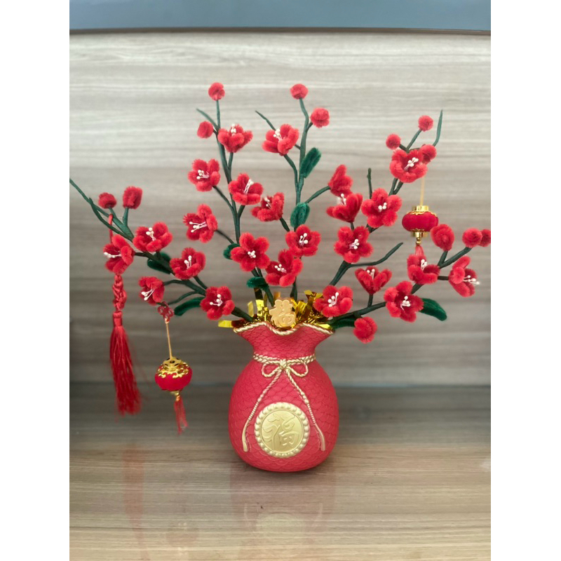 Jual pohon bunga imlek sakura kawat bulu include 4 buah hiasan FREE ...