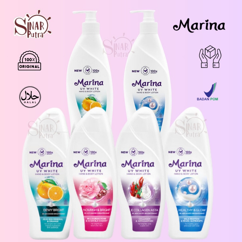 Jual Marina HBL UV White 460ml// Pump 350ml-Marina Body Serum Healthy ...
