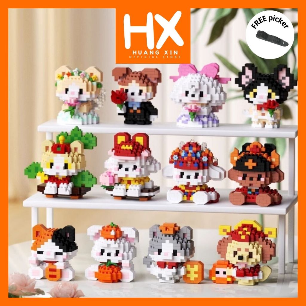 Jual HX Wow Meow Woof Animal Series Mini Bricks Cat Dog Puppy Kitten ...