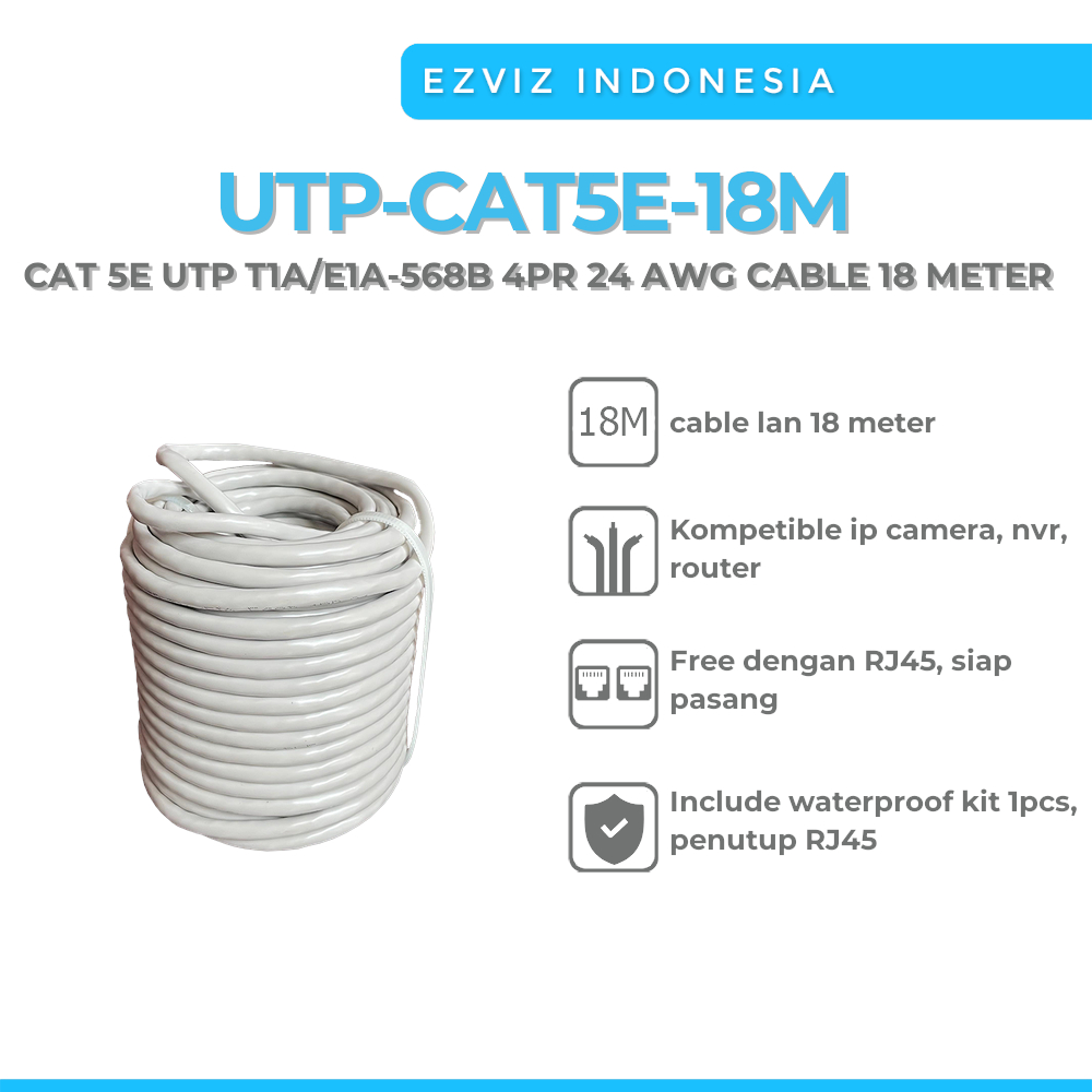 Jual KABEL LAN 18 METER CAT 5E UTP FREE RJ45 DAN WATERPROOF KIT SIAP ...