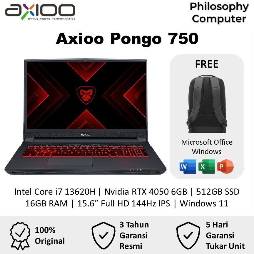 Jual Laptop Gaming Axioo Pongo 750 I7 13620H RTX4050 6GB/ 16GB 512GB 15 ...