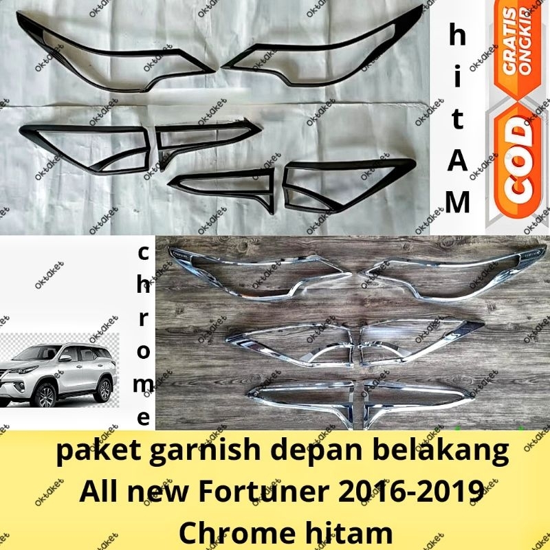Jual Paket garnish lampu depan dan belakang all new Fortuner 2016 2017 2018 2019 hitam & chrome ...