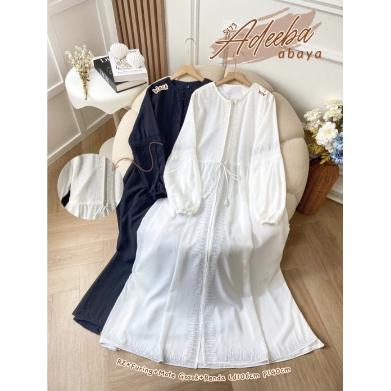 Jual ADAASA gamis busui friendly monochrome hitam dan putih bahan kain ...