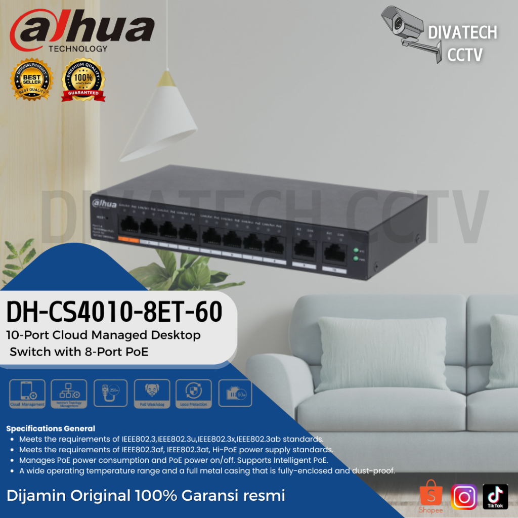 Jual DAHUA SWITCH POE 8 PORT + 2 UPLINK DH-CS4010-8ET-60 10-Port Cloud ...