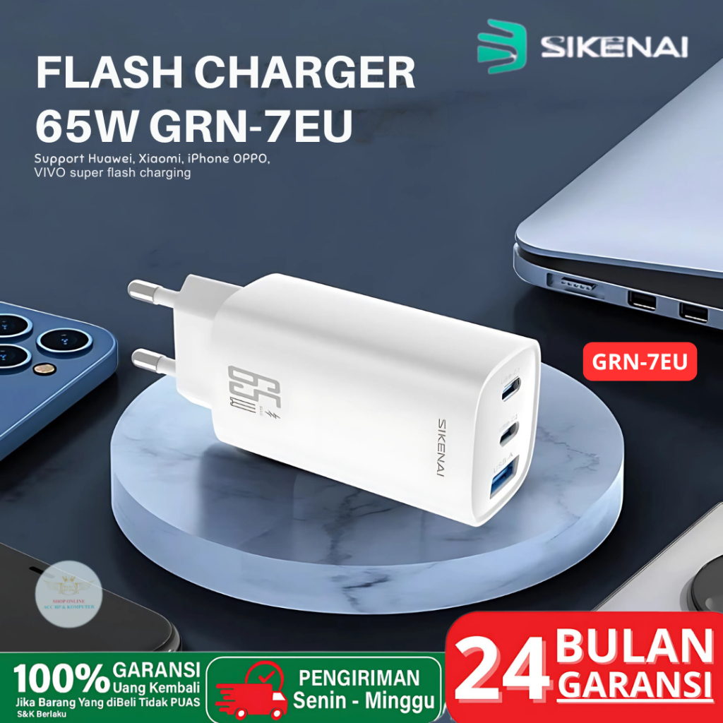 Jual Adaptor SIKENAI GRN-7-EU 65W Fast Charging 3 Output Original ...