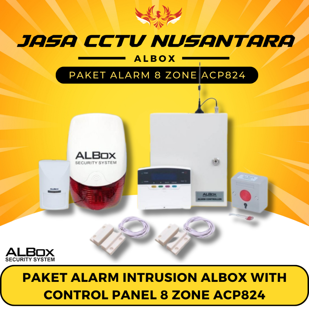 Jual Paket Alarm Intrusion Albox with Control Panel 8 Zone ACP824 ...