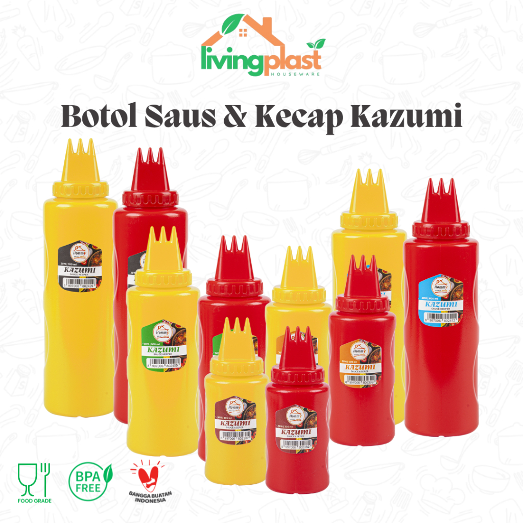 Jual Botol Saus dan Kecap Kazumi 300ml 400ml 500ml 600ml 700ml / Botol Saus 3 Lubang/ Botol Saus ...