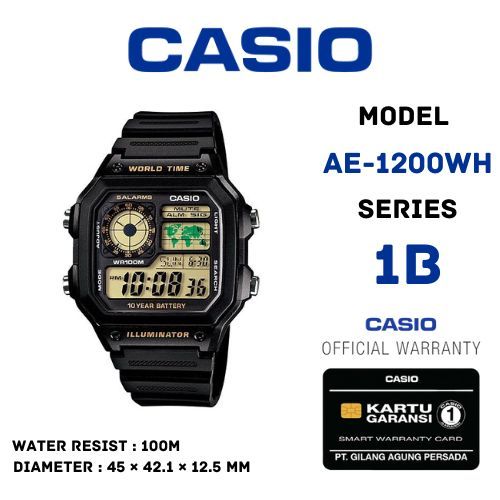 Jual Casio Jam Tangan Digital AE-1200WH Model 1B Warna Hitam Original | Shopee Indonesia