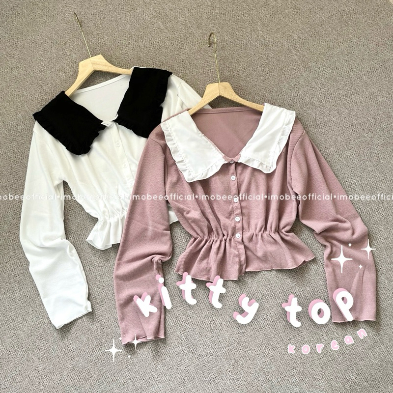 Jual KITTY KOREAN TOP // ATASAN BLOUSE KERAH KOREA RUFFLE KNIT RAJUT SNOWRIB | Shopee Indonesia