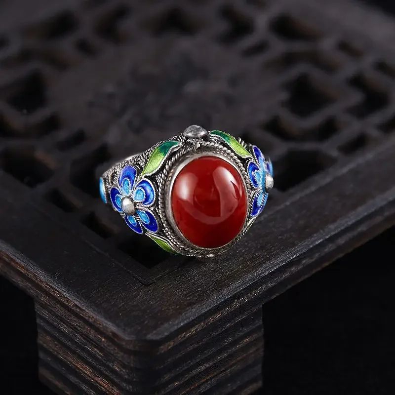 Jual Cincin Elegan Desain Marjan Merah Imitasi Ukiran Bunga Teratai ...