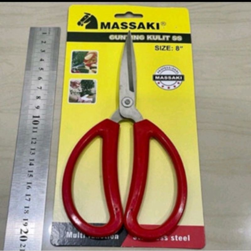 Jual MASSAKI Gunting KULIT GG MERAH STAINLESS STEEL 8” = 20cm gagang ...