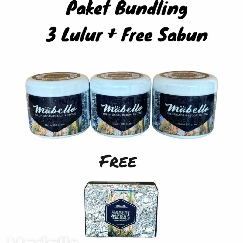 Jual Paket Bundling 3 Lulur Bedda Lotong Mabello + 1 Sabun Beras Hitam ...