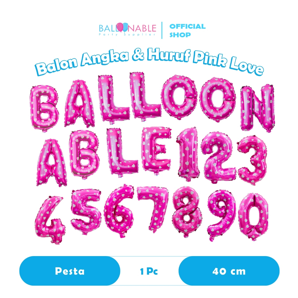 Jual Balon Foil Huruf Angka Pink Love 40cm SATUAN | Shopee Indonesia