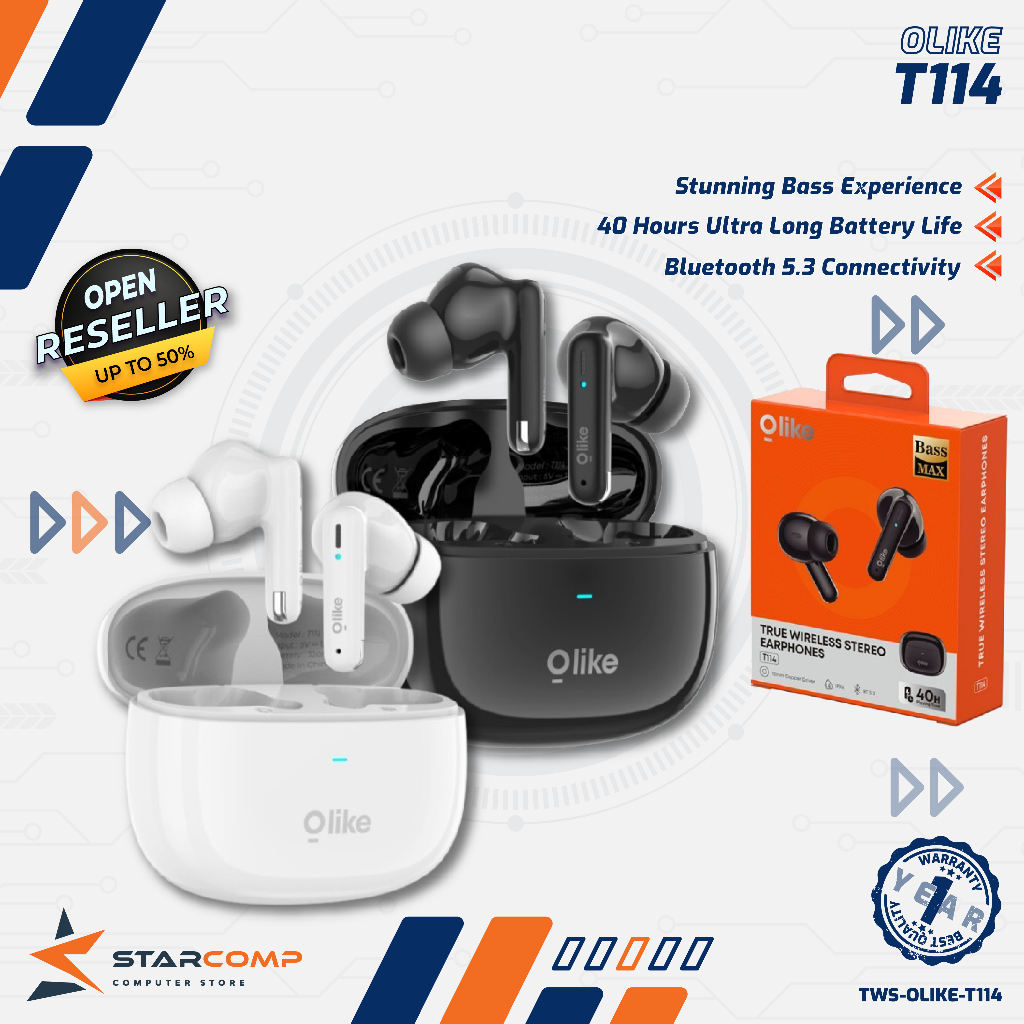Jual Olike T114 True Wireless Earphone Bass Max Bluetooth 5.3 40H ...