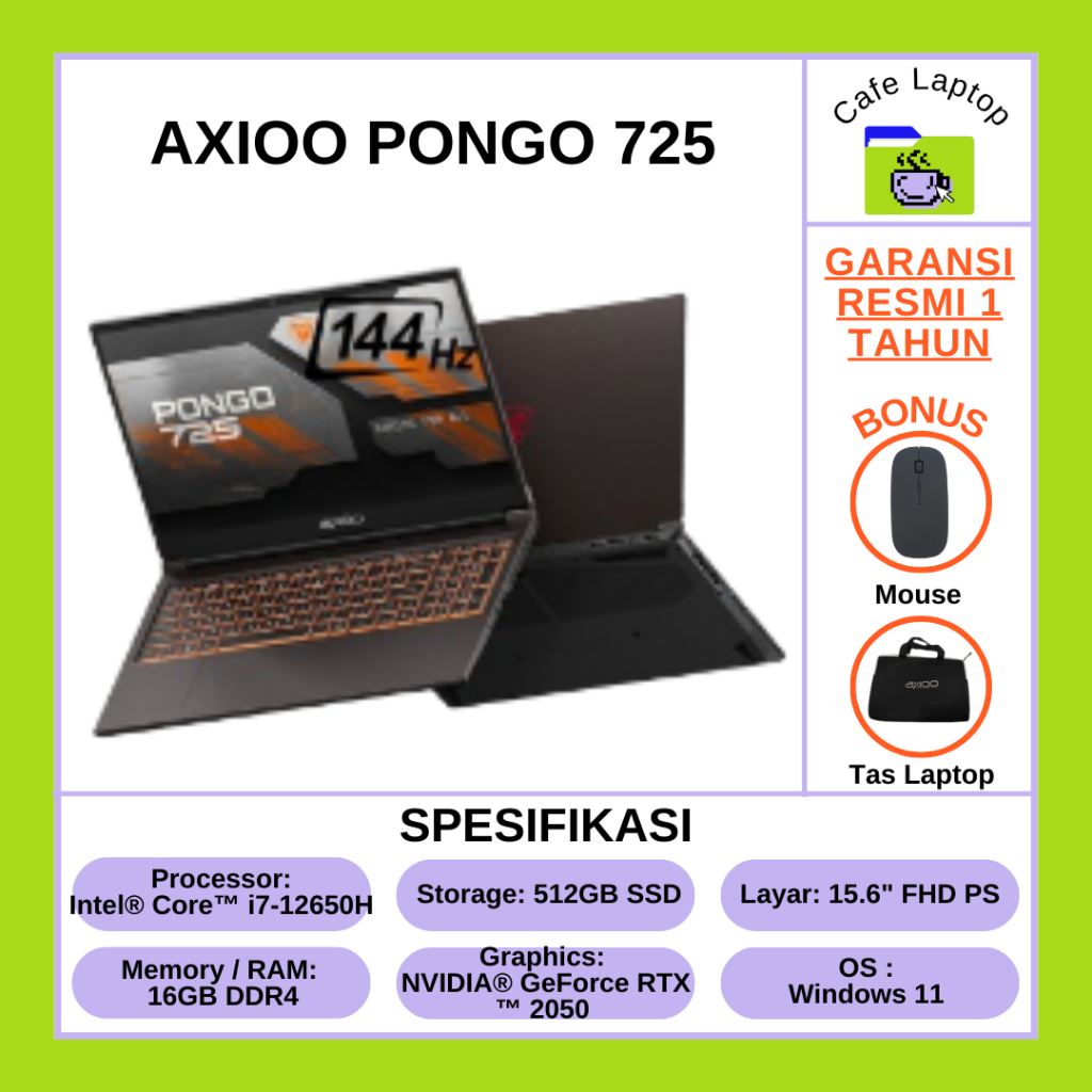 Jual LAPTOP AXIOO PONGO 725 | i7 12650H 16GB 512GB RTX2050 4GB WINDOWS ...